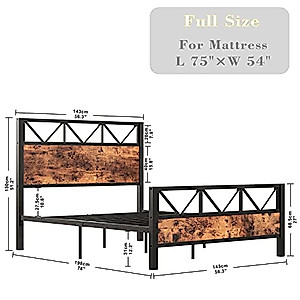 LIKIMIO Full Size Bed Frame, Tall Industrial Headboard 51.2", Platform Bed Frame Full with Strong Metal Support, Solid and Stable, Noise Free, No Box Spring Needed, Easy Assembly