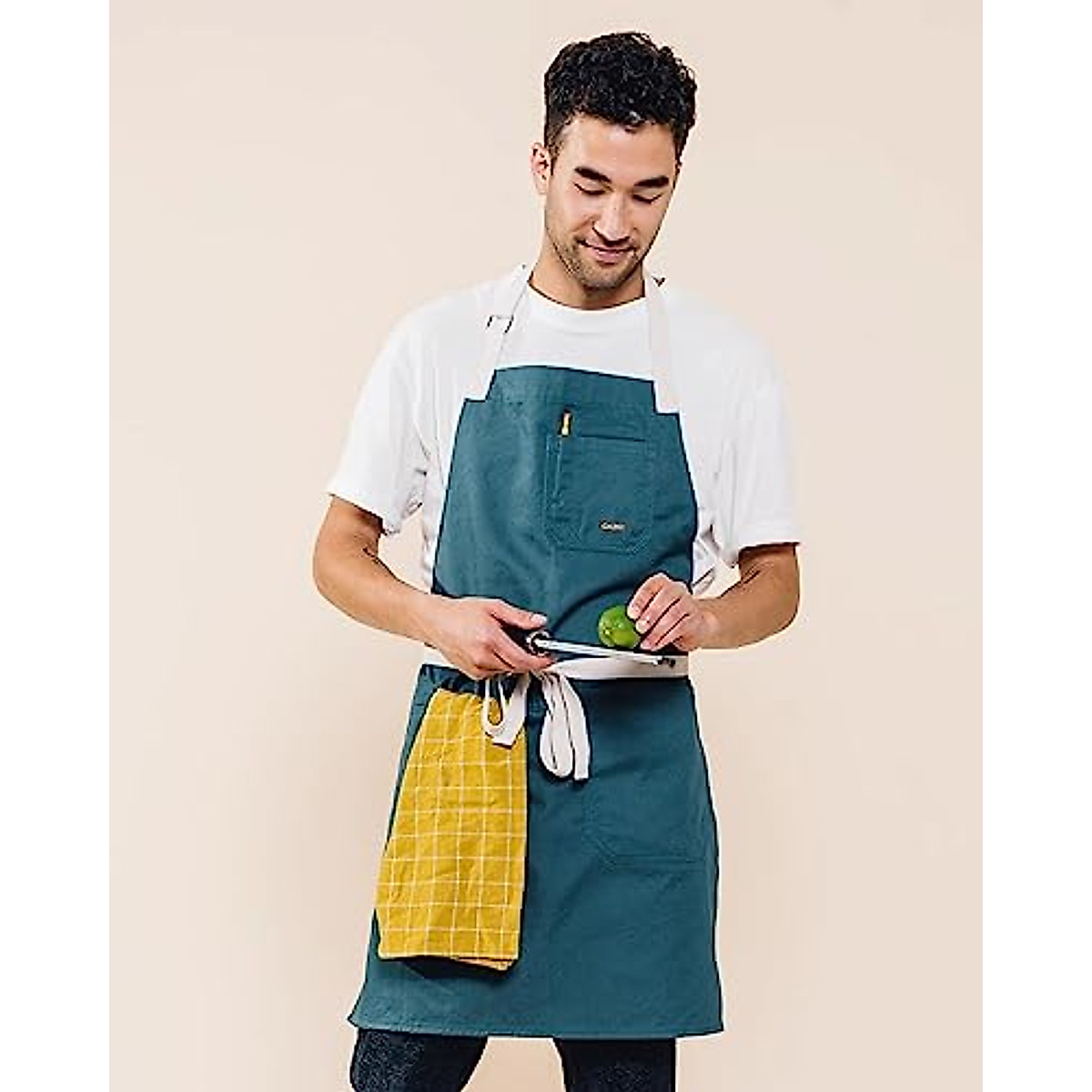 Caldo Daily Cotton Kitchen Apron for Cooking- Mens and Womens Professional Chef or Server Bib Apron - Adjustable Straps with Pockets and Towel Loop (Spruce)