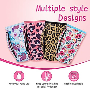 2Pack Reusable Neoprene Insulator Water bottle holder Sleeves with Handle Compatible with 28 oz Blender Bottle, YETI Rambler 20 oz, Stanley 20oz Tumbler and more(Blue Floral + Pink Cheetah)