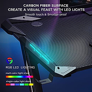 EUREKA ERGONOMIC Z1-S Pro Gaming Desk 44.5" Z Shaped Home Office PC Computer Desks Gamer Tables with LED Lights Controller Stand Cup Holder Headphone Hook Free Mousepad for Men Boyfriend Female Gift