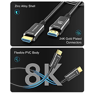 BlueRigger 8K Fiber Optic HDMI Cable 25FT (48Gbps, in-Wall CL3 Rated, 8K 60Hz, 4K 144Hz, HDCP 2.3, HDR10+) Ultra High Speed Long HDMI AOC 2.1 Cable - for Gaming, VR, HDTV, Monitor, PC