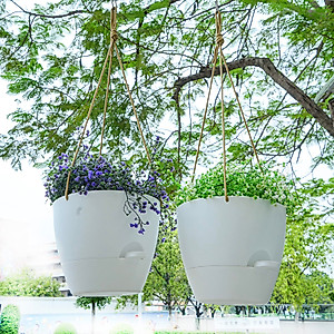 SwinDuck 10 Inch Self Watering Hanging Pots, 2 Pack Hanging Planters with 40oZ Deep Reservior for Indoor Outdoor Plants Flowers, White
