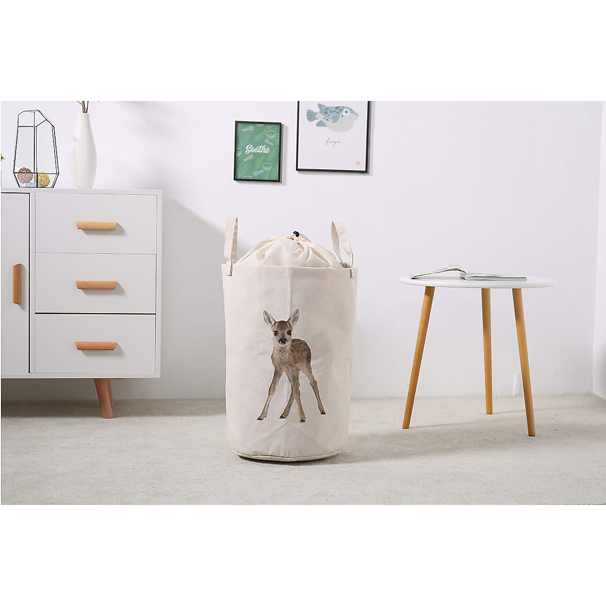 LifeCustomize Large Laundry Basket Hamper Roe Deer Collapsible Drawstring Storage Baskets Nursery Baby Toy Organizer