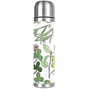 Stainless Steel Leather Vacuum Insulated Mug Flower Thermos Water Bottle for Hot and Cold Drinks Kids Adults 16 Oz