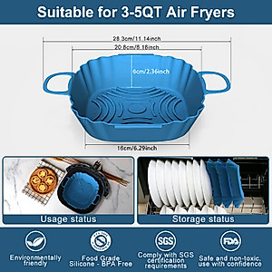 Permanent Warranty 8 Inch Silicone Air Fryer Liner 2 Pack Reusable 100% Food Grade Silicone Air Fryer Liner (Blue/Gray)