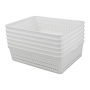Yarebest 6-Pack Plastic Basket Tray, Shallow Paper Storage Tray, A4 Size, White