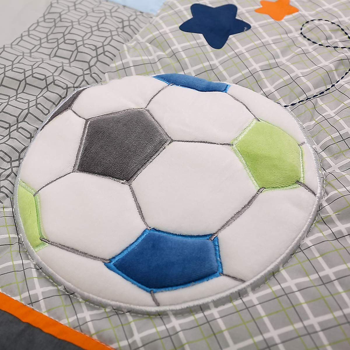 6 PCs Blue Sports Themed Nursery Crib Bedding Set Baby Boy Embroidery Ruby Soccer Basketball Baseball Cot Bedding Set