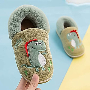 Kids Toddler Slippers Boys Girls Cute Dinosaur House Slippers Memory Foam Comfy Bedroom Home Slippers Winter Warm Indoor House Home Shoes