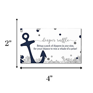 Paper Clever Party Nautical Diaper Raffle Tickets (25 Pack) Boys Baby Shower Games - Invitation Insert - Fill-In Cards for Prize Drawing Activity - Navy and Silver - 2x4 Size Set