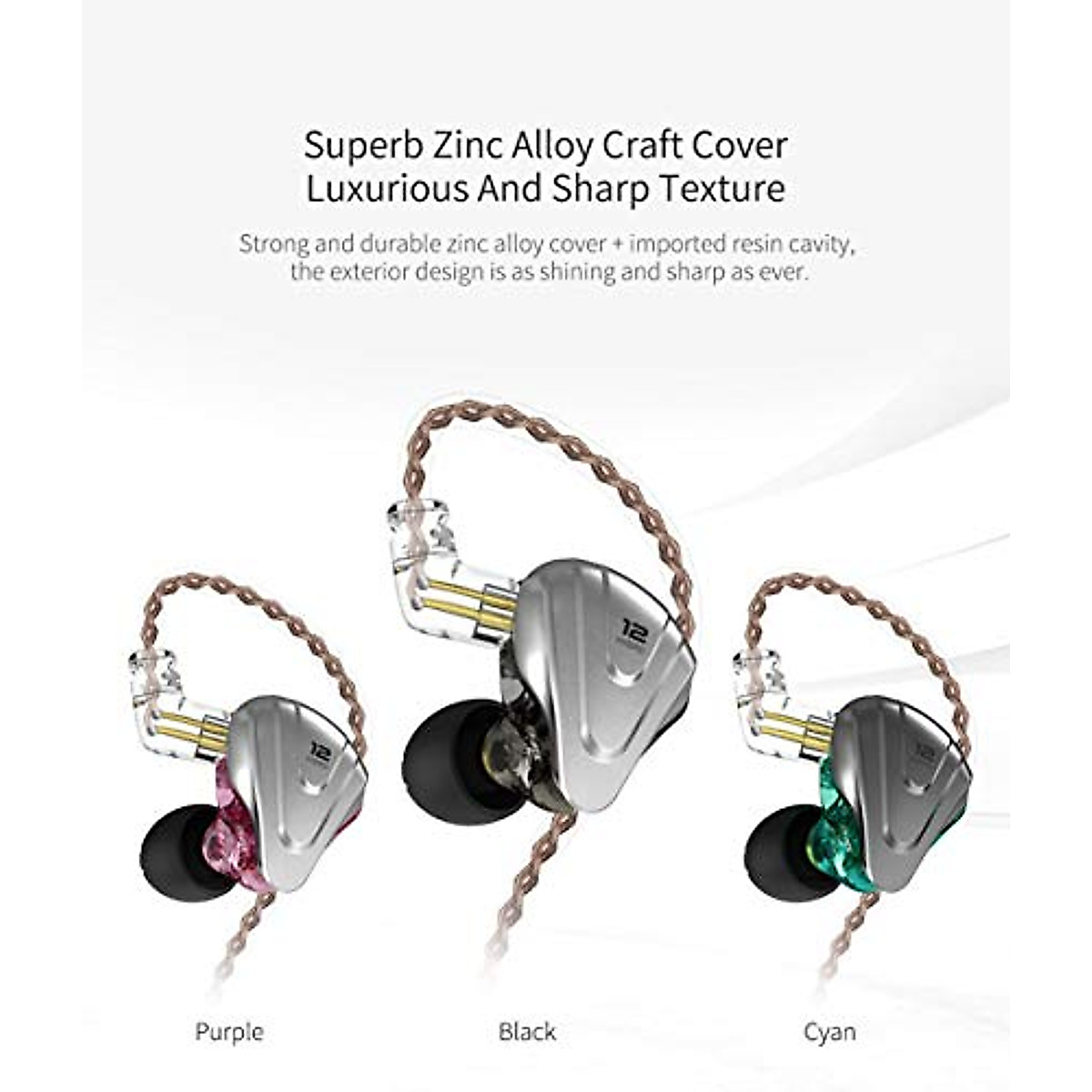 in-Ear Monitors,　KZ ZSX 1DD+5BA Hybrid HiFi Stereo Noise Isolating Sport IEM Earphones/Earbuds/Headphones with Detachable Cable (Without MIC, Cyan)