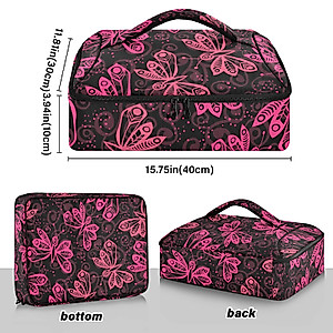 NFMILI Casserole Carrier for Hot and Cold Bright Pink Butterfly Print, Insulated Food Delivery Bag Reusable Warmer Carrier Bag with Inner Pocket Aesthetic Print 15.75×11.81×3.94 inch