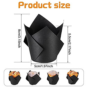 200 Packs Tulip Cupcake Liners Paper Baking Cups Greaseproof Muffin Liners Grease Resistant Cupcake Wrappers for Weddings Birthday Baby Showers Cake Balls Muffins Candy Jelly Party Supplies(Black)