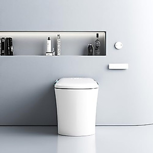 Smart Toilet with Auto Open/Close Lid, Bidet Toilet Pump-assisted, Blackout Flush, Heated Seat, Dual Auto Flush, Warm Water, Foot Sensor Operation, Tankless Elongated Toilets with LED Display