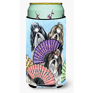 Caroline's Treasures PPP3190TBC Shih Tzu Top Fans Tall Boy Hugger Can Cooler Sleeve Hugger Machine Washable Drink Sleeve Hugger Collapsible Insulator Beverage Insulated Holder