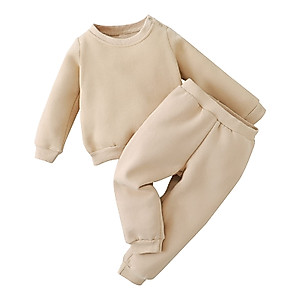 SOBOWO 5t Sweatsuits Toddler Boy Sweatshirt Baby Boys Winter Clothes Long Sleeve Pullover Sweatshirt Pants 2Pcs Kids Winter Outfits Set (Beige, 4-5T)
