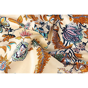 Grace Scarves 100% Silk Scarf, Extra-Large, Beanstalk, Creme with Teal Trim