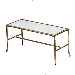A and B Home 36" L Rectangle Indoor Elegant Coffee Table, w/Glass Top, Antique Gold Metal Frame, Padded Feet