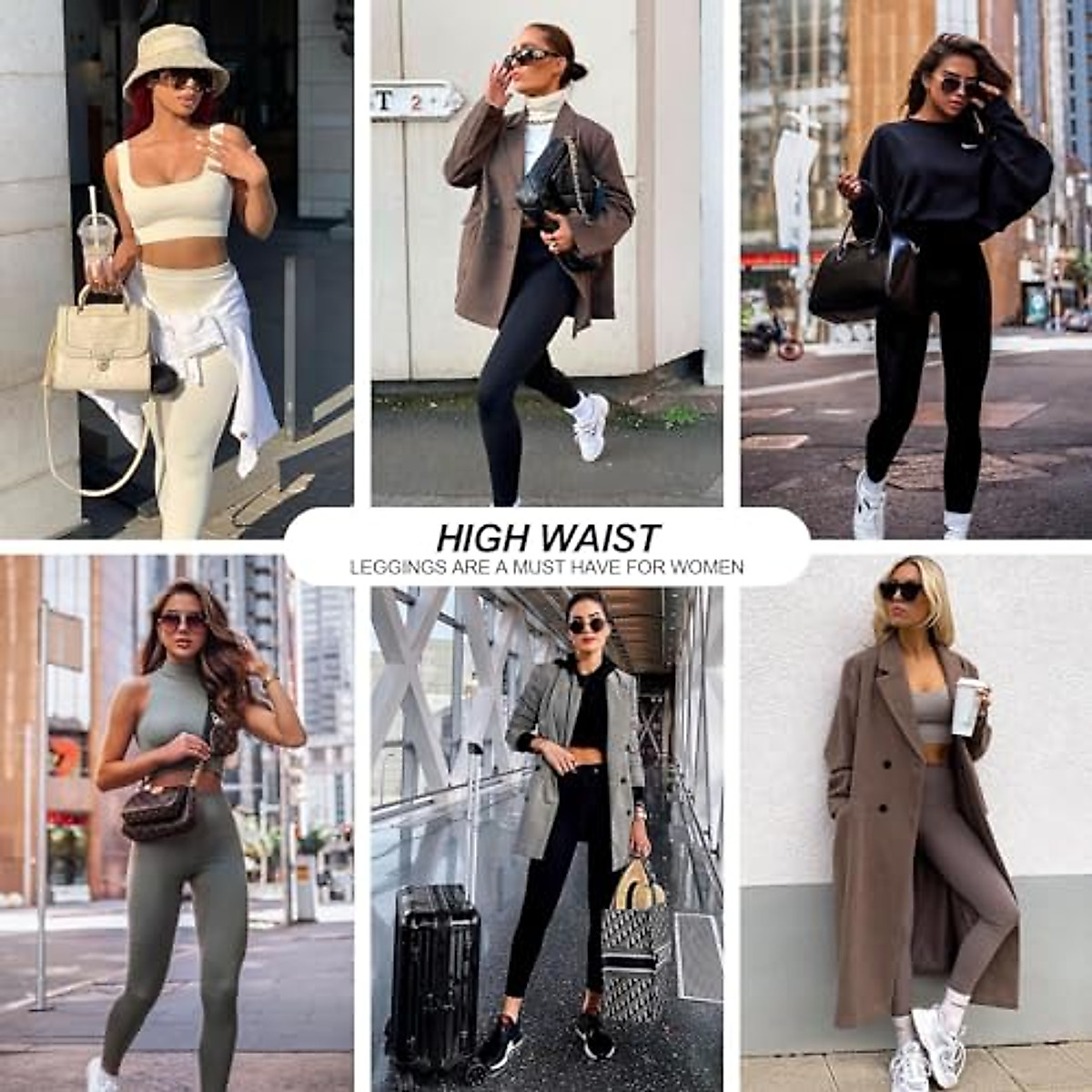 Workout Leggings for Women Tummy Control Ribbed Seamless Gym Leggings High Waist Compression Yoga Pants Black Brown