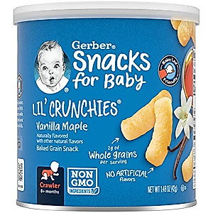 Gerber Snacks for Baby Lil’ Crunchies, Vanilla Maple, Non-GMO Baked Grain Snack with No Artificial Flavors, Baby Snacks for Crawlers, 1.48-Ounce Canister (Pack of 2)