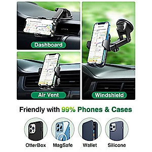 VANMASS Universal Car Phone Mount,【Patent & Safety Certs】 Upgraded Handsfree Dashboard Stand, Phone Holder for Car Windshield Vent, Compatible iPhone 14 13 12 11 Pro Max Xs XR X, Galaxy (Green)