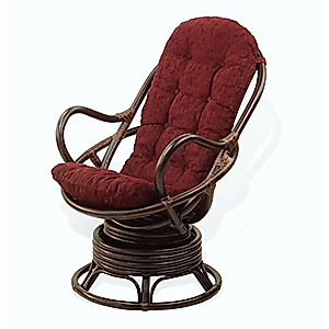 Lounge Swivel Rocking Java Chair Natural Rattan Wicker Handmade with Dark Brown Cushion, Dark Brown
