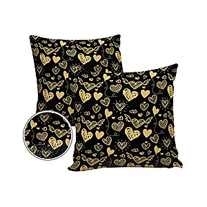 Outdoor Pillows Waterproof Pillow Covers Set of 2, Lovely Hearts Happy Valentines Day Black Polyester Throw Pillow Covers Garden Cushion Case for Patio Funiture Sofa Decoration 18x18inch,