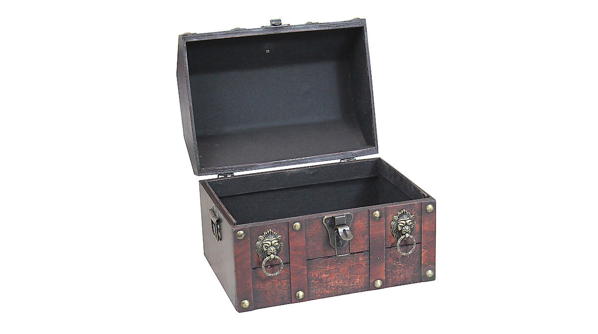 Antique Wooden Pirate Chest with Lion Rings - Unique Nautical Decor