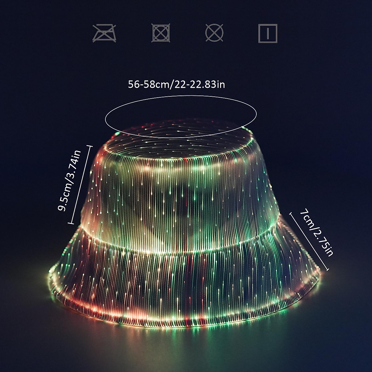 LED Hat Rave Bucket Hat, Light up Crazy Hat 7 Colors Party Hat, Fiber Optic Fabric Glow in The Dark Hat for Men and Women USB Rechargeable Festival Gear