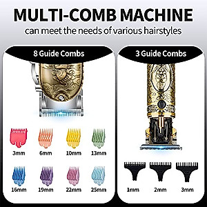 Roziapro Hair Clippers for Men T-Blade Trimmer Professional Barber Clippers - Cordless Hair Cutting Beard Trimmer Mens Electric Hair Trimmer Rechargeable Gold Knight Grooming Kit （Gold）