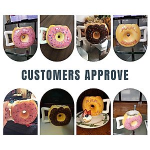 Ceramic Donut Mug - Delicious Pink Glaze Doughnut with Sprinkles - Funny "MMM... Donuts!" Quote - Best Cup For Coffee, Tea, Hot Chocolate and More - Large 14 oz - Funny Coffee Mug Gift - Pink