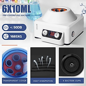 Cekegon PRF Centrifuge, PRP Centrifuge Machine 6x10ml with LCD Screen, 4000rpm 1685xg Portable Lab Benchtop Centrifuges, 100min, for Blood, Plasma, Medical Practice