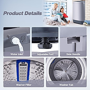 Portable Washing Machine,17.7 LBS Full-Automatic Washer and Dryer Combo,Compact Laundry Washing Machine with Drain Pump,10 Wash Program & 8 Water Level,Low Noise for Apartment Dorm RV Household