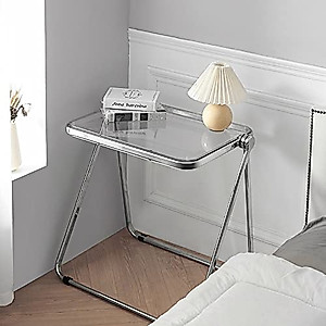 Byjccar Transparent Acrylic Folding Table Portable Small Desk Medieval Bedroom Computer Desk Sofa Side Table (Table, Transparent Desktop)