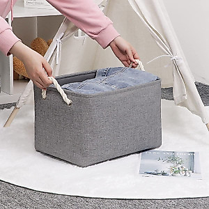 Small Baskets for Shelves(6pack) Fabric Storage Baskets, Empty Gift Baskets with Rope Handles, Decorative Foldable Storage Baskets for Organizing Home Closet & Office (Gray, 11.8” x 7.8” x 5.1”)