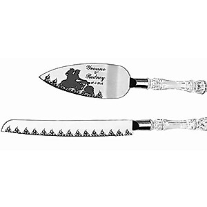 Aaron's Etching Flaming Motorcycle Biker Engraved Wedding Cake Knife/Server Set with Names and Date