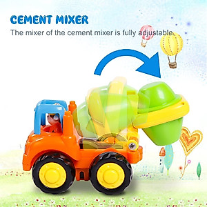 4 Pack Friction Powered Cars Set, Educational Vehicles Toy Gifts for Kids Toddler Baby 18 month +, Push and Go Bulldozer Tractor Dumper Cement Mixer Engineering Trucks Toys for Boys Girls Birthday
