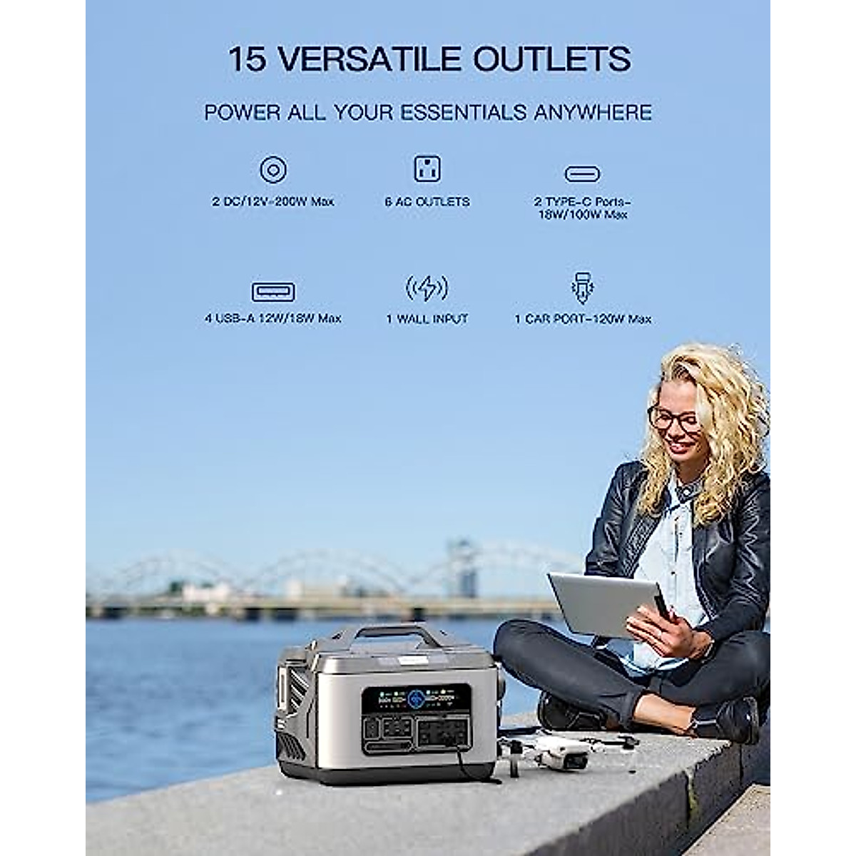 Steelite Portable Solar Power Station, 2220Wh Solar Generator with 6 2200W AC Outlets Peak 4500W, 18-Port Lithium Battery Backup with LED Light for Outdoor Camping, Home Use, Emergency