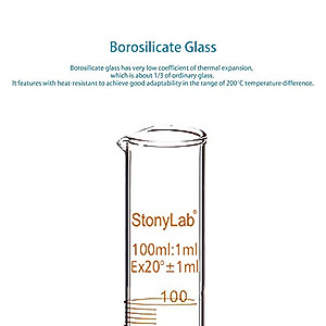 StonyLab 2-Pack 100ml Borosilicate Glass Graduated Cylinder Measuring Cylinder