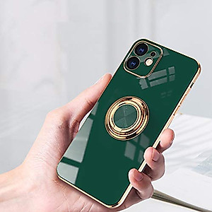 aowner Compatible with iPhone 11 Pro Max Ring Holder Case Shiny Plating Rose Gold Edge 360 Degree Rotation Kickstand for Women Girls Slim Soft Flexible TPU Protective Cover Case, 6.5 Inch