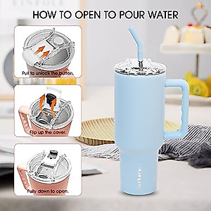 Serborni 40 oz Tumbler With Handle and 2 Straws Lid, Insulated Tumblers Stainless Steel, Upgraded Leak-Proof Lid For Hot and Cold Insulation Travel Coffee Cup Mug（Skyblue）
