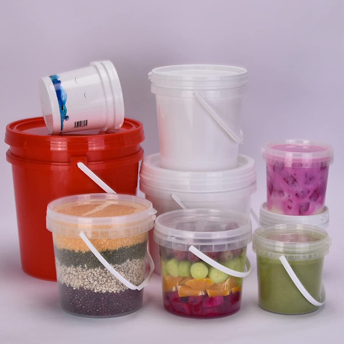 UPKOCH 3 Pcs Clear Plastic Container with Lid Ice Cream Bucket Food Storage Containers Freezer Storage Buckets Round Plastic Pails with Handle for Homemade Ice- Cream 1L