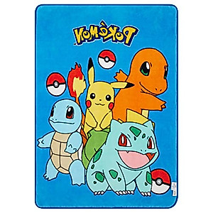 Pokemon Pikachu Fleece Throw Blanket Plush Throw - Pikachu Charmander Bulbasaur Pokeball Throw Blanket (Blue Group)