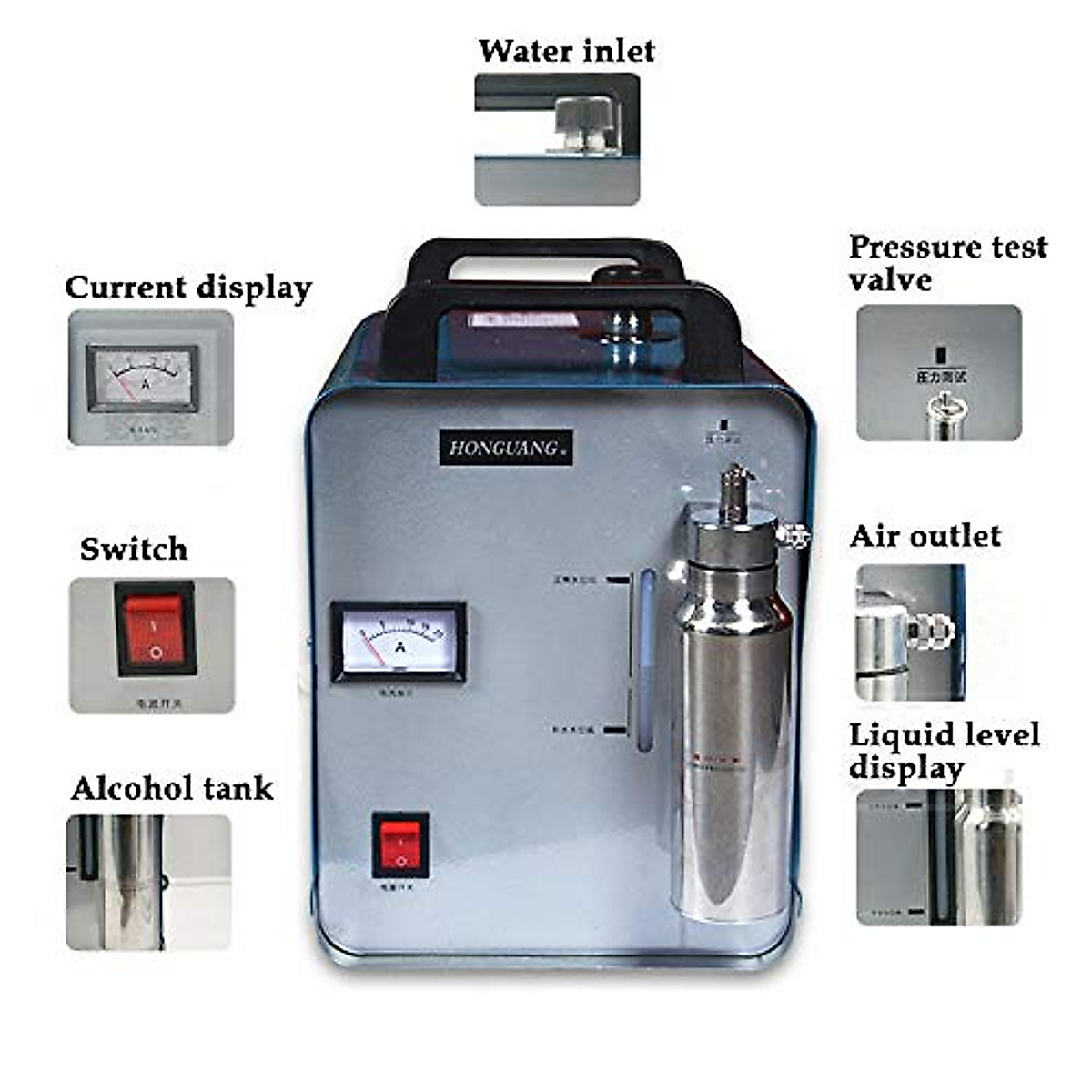 Oxygen Hydrogen Gas Flame Generator Torch Water Welder Acrylic Flame Polisher AC 110V 300W Acrylic Polishing Machine + 1 Gas Torch 75L/H (H160)