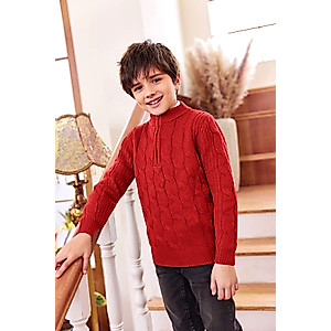 Ciaorbis Boys 1/4 Zip Pullover Sweater Long Sleeve Cable Knitted Sweater Winter Outfit for Baby Boys Girls Red