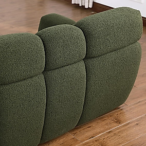 Modern Cloud Couch, 65" Comfy Upholstered Loveseat Sofa with Boucle Fabric, Stylish Marshmallow Sofa with 2 Round Pillows, 2 Seater Sofa for Living Room, Apartment, Office, Olive Green