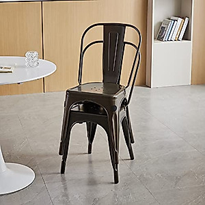 Symylife Metal Stackable Restaurant Dining Chair Patio Chairs 17.7" Seat Height Tolix Side Bar Chairs,Vintage Old-4PC