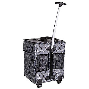 ArtBin 6822AG Rolling Tote, Lightweight Collapsible Art & Craft Storage Tote with Wheels, Retractable Handle, Shoulder Strap, Black/Gray Print