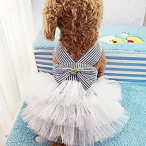 Dog Dresses, Fashion Pet Dog Clothes, Striped Mesh Puppy Dog Princess Dresses (Blue, XX-Large)