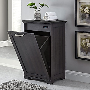 UpWiew Tilt Out Trash Cabinet Wooden, Single Door 10 Gallons, Espresso Finish+Black Top Panel