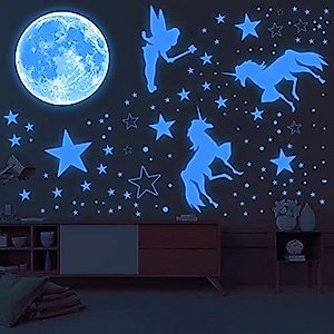 Glow Stickers in The Dark Stars Moon Elfin Unicorns Dots 1597 PCS Set Self-Adhesive Glow in The Dark Stickers for Room Ceiling Wall Decals Kids Party Decoration